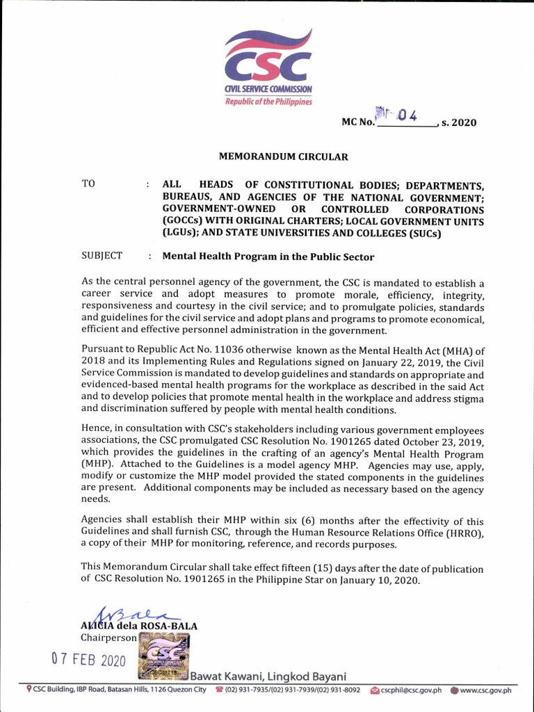 CSC Mental Health Program Guidelines | PDF | Mental Disorder | Employment