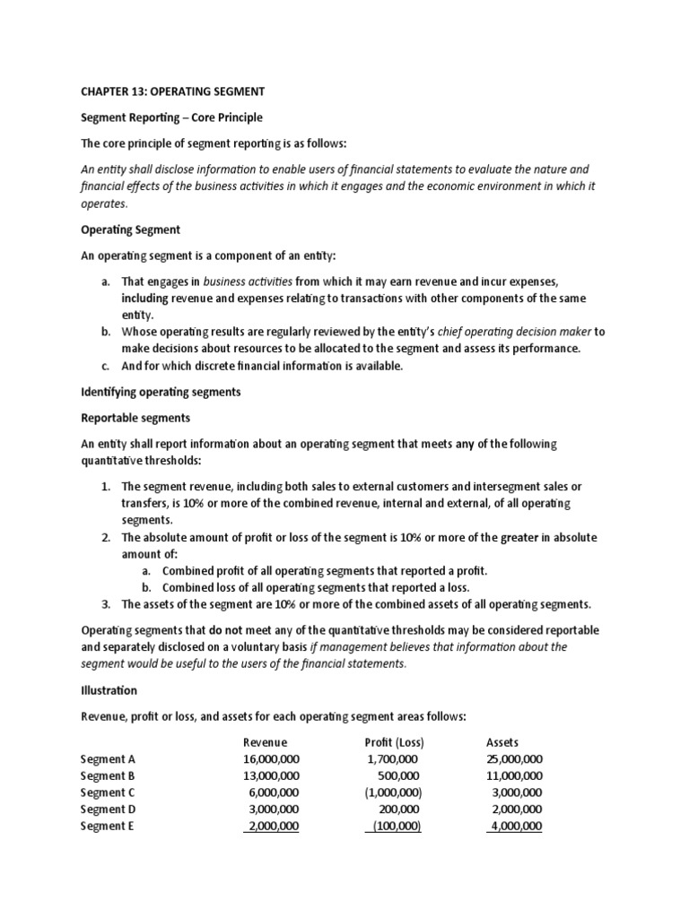 Chapter 13: Operating Segment Segment Reporting - Core Principle | PDF | Revenue | Expense