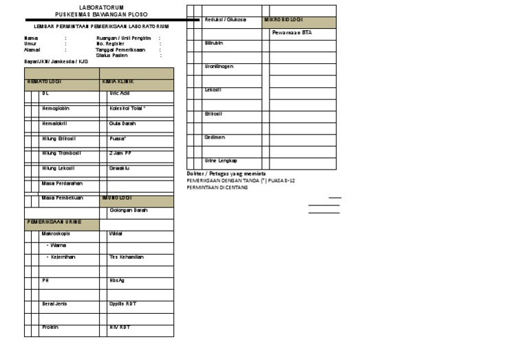 BLANKO PERMINTAAN PEMERIKSAAN LAB Baru | PDF