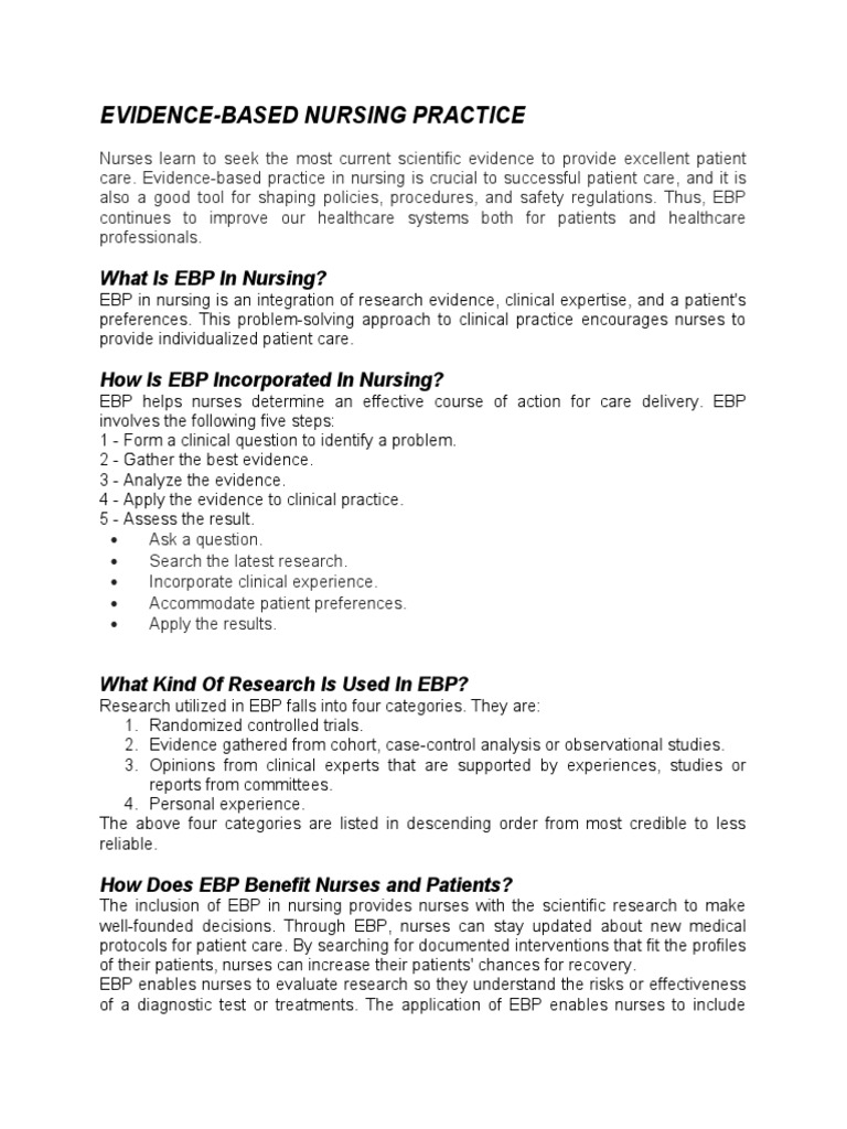 Evidence-Based Nursing Practice | PDF | Evidence Based Practice ...