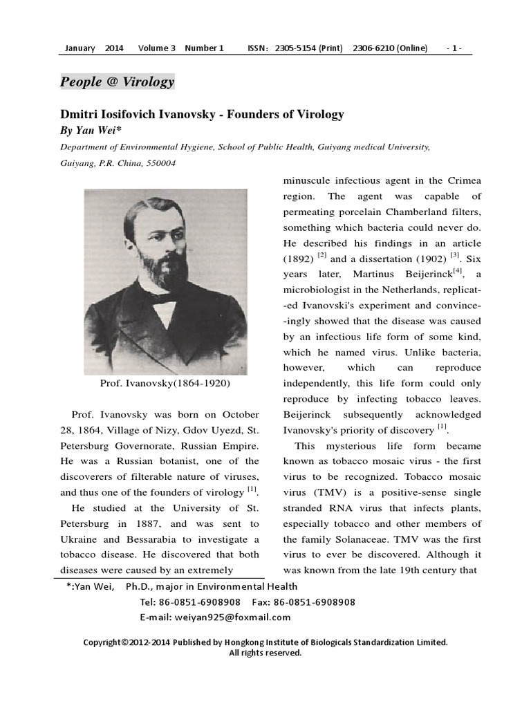 People at Virology: Dmitri Iosifovich Ivanovsky - Founders of Virology ...