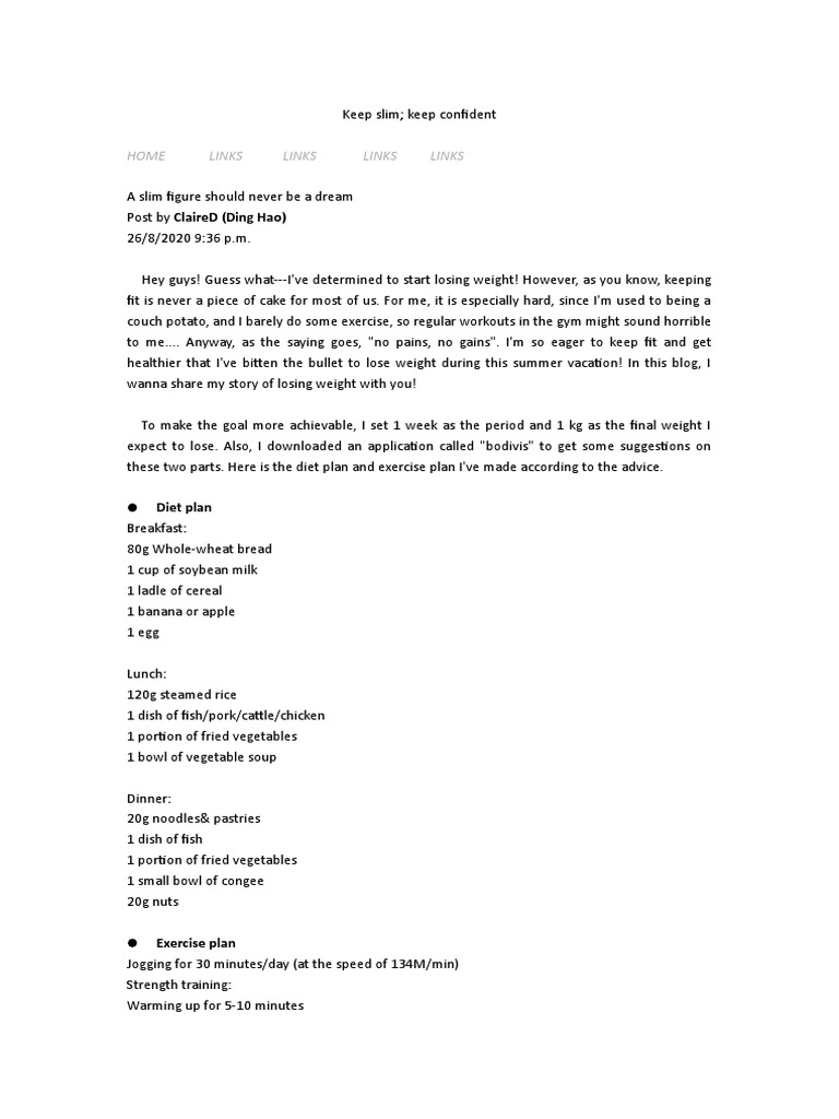 Claire-Summer Vacation Goal | PDF | Strength Training | Eating ...