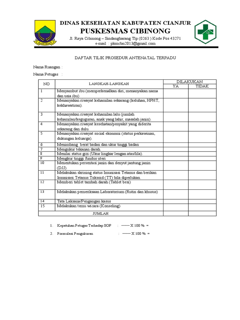1.a DAFTAR TILIK UNTUK SOP ANC | PDF | Kesehatan Holistik