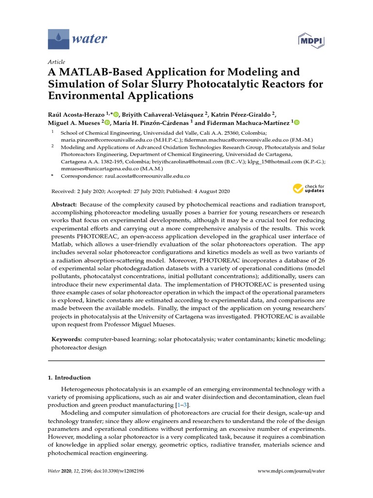 A MATLAB-Based Application For Modeling and Simulation of Solar Slurry Photocatalytic Reactors ...