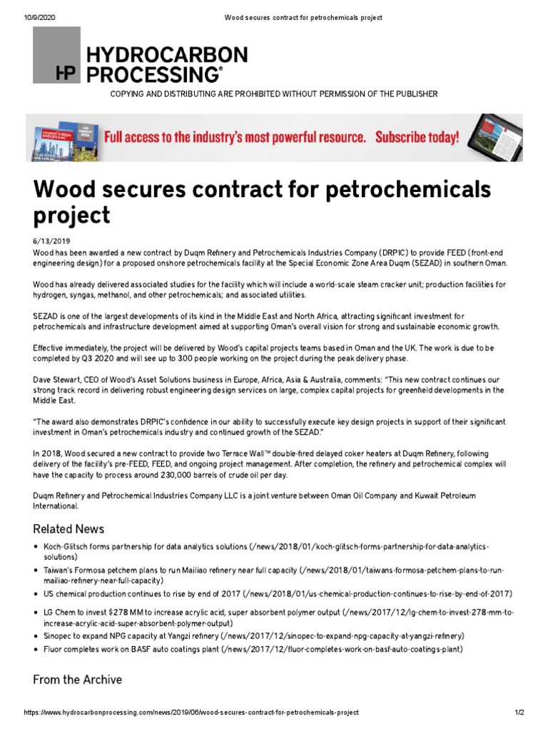 Wood Secures Contract For Petrochemicals Project DUQM | PDF ...