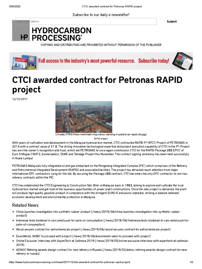CTCI Awarded Contract For Petronas RAPID Project | PDF | Energy And ...
