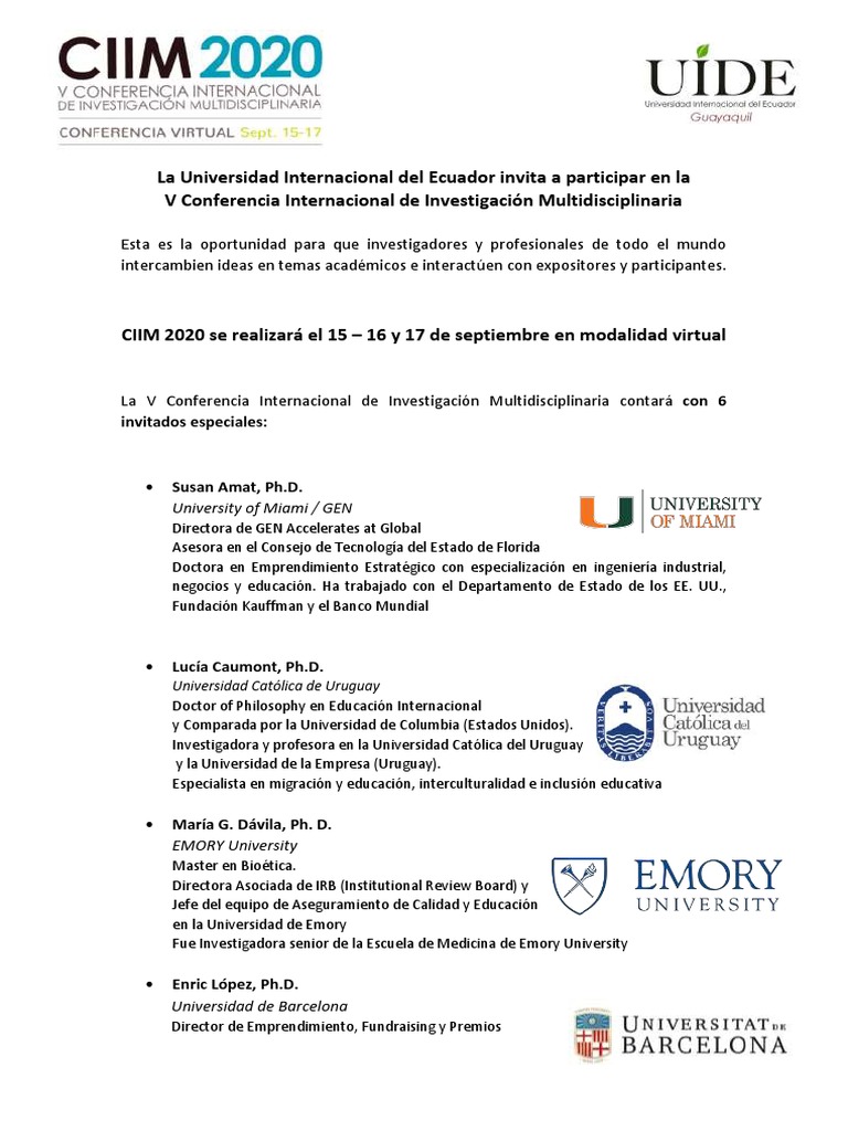 CIIM 2020 - Información | PDF | Doctorado | Universidad