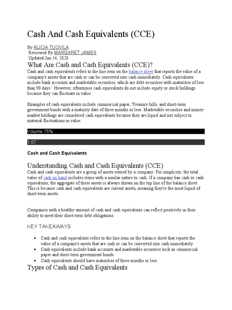 What Are Cash and Cash Equivalents (CCE) ? | PDF | Cash And Cash ...