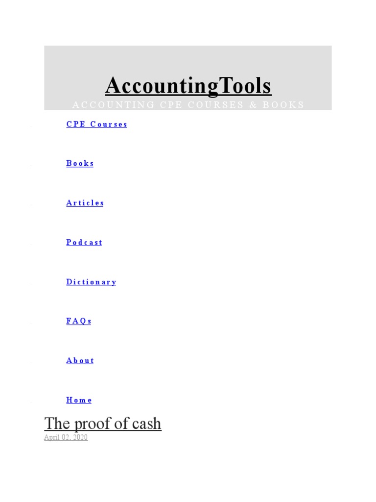 Accountingtools: The Proof of Cash | PDF | Cost Accounting | Accounting