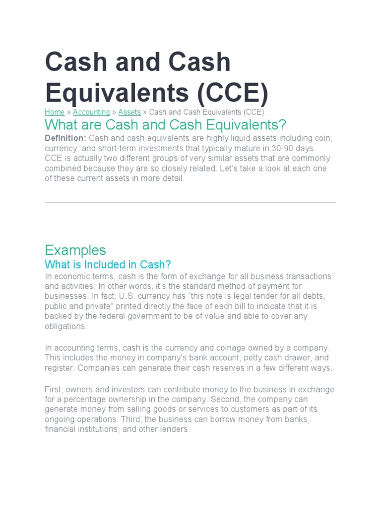 Cash and Cash Equivalents (CCE) | PDF | Cash And Cash Equivalents ...