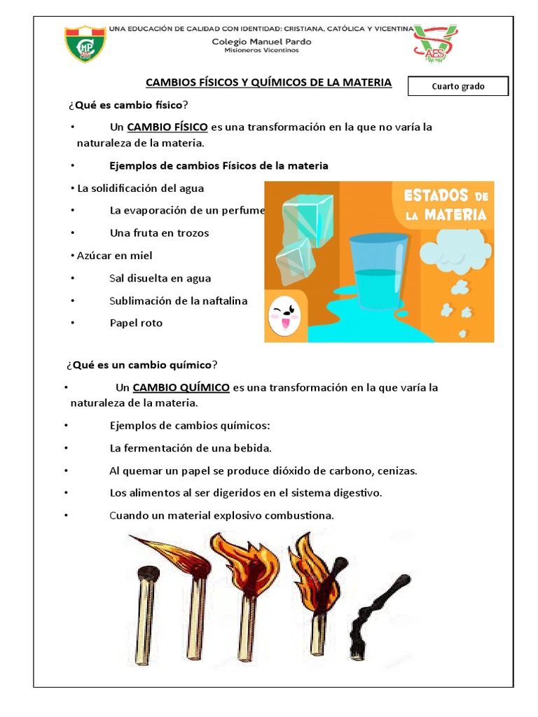 Cuarto - Sesion 03 Ficha Cambios Físicos y Químicos | PDF