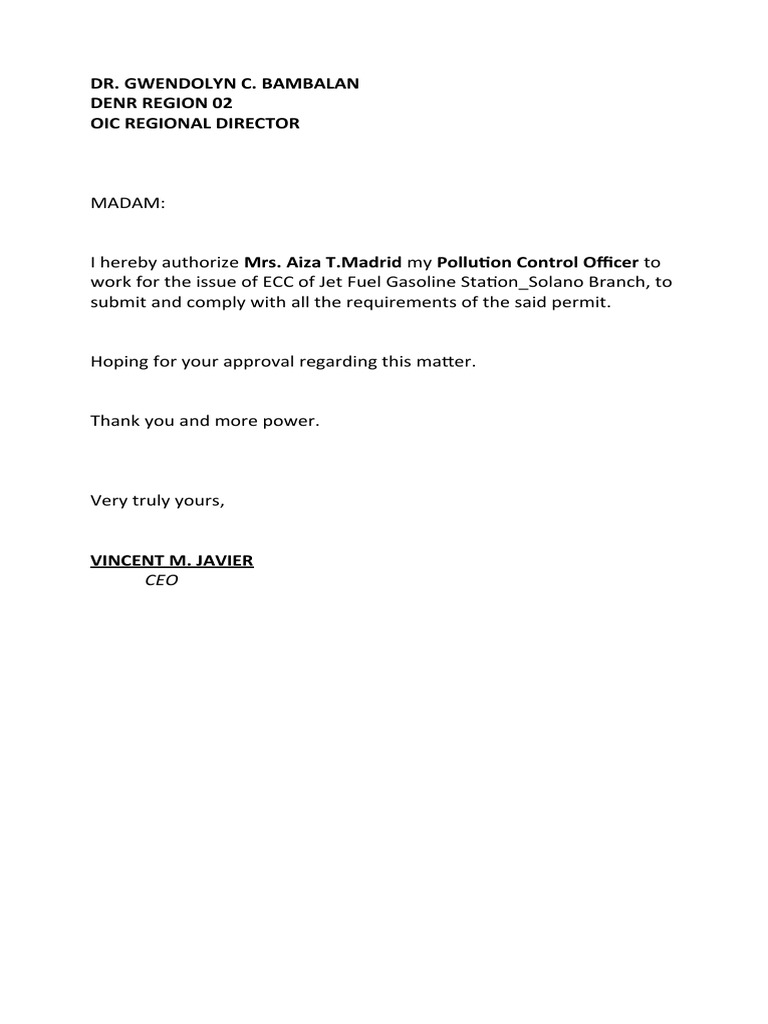 Authorization Letter - Ecc | PDF