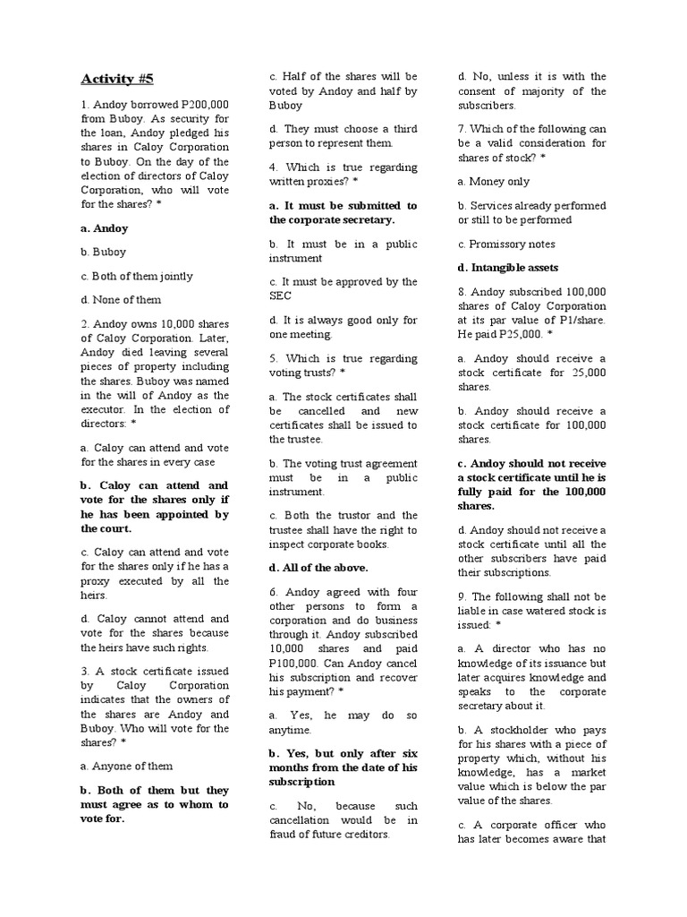 Law Compilation of Actquiz | PDF | Corporations | Stocks