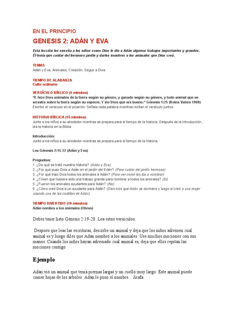 Capitulo 2 de Genesis para Niños de Prescolar | PDF | Adán y Eva | Adán