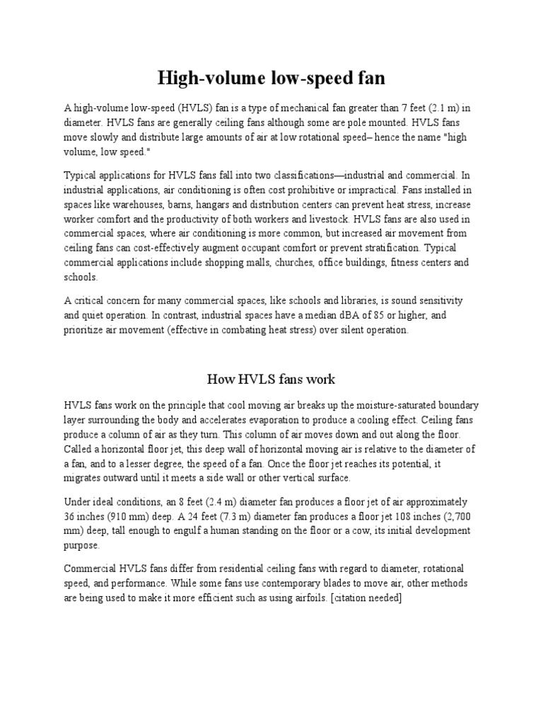 High-Volume Low-Speed Fan: How HVLS Fans Work | PDF | Temperature ...