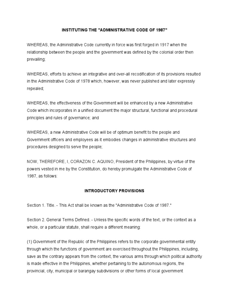 Instituting The "Administrative Code of 1987" | PDF | Corporations ...