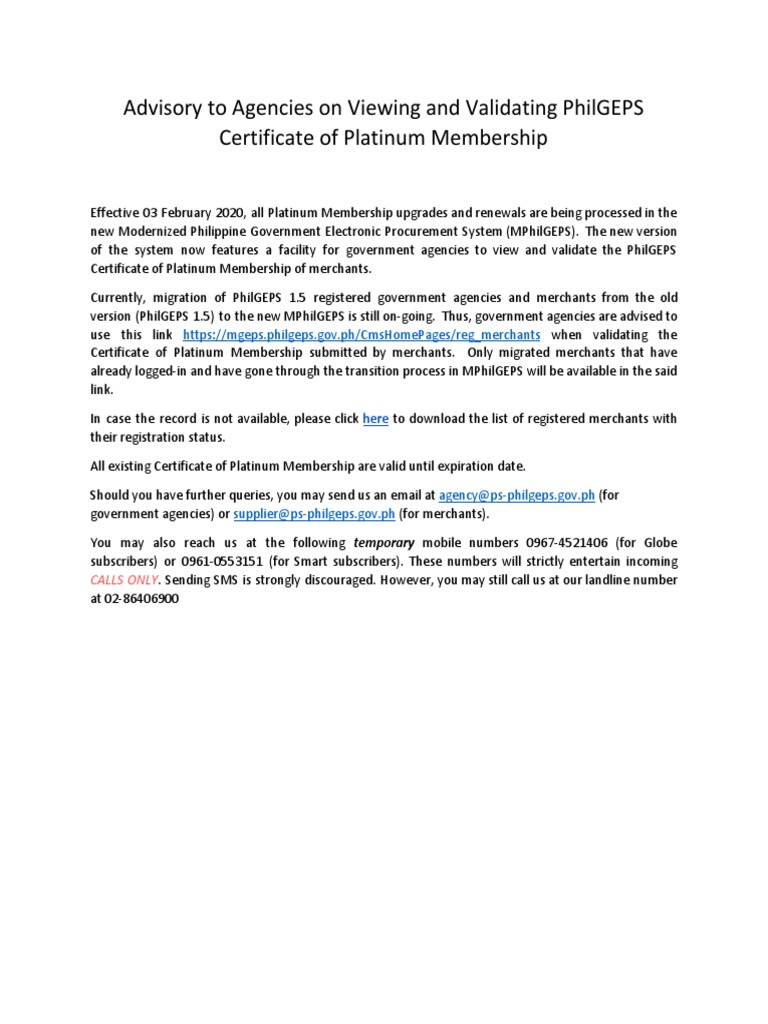 Validating PhilGEPS Platinum Membership | PDF | Finance & Money Management