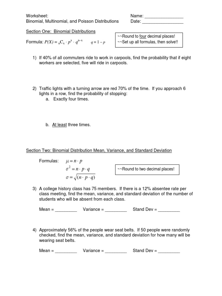 Worksheet On Distributions | PDF | Variance | Poisson Distribution