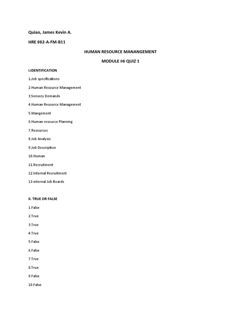 Quiao, James Kevin A. HRE 002-A-FM-B11 Human Resource Manangement ...