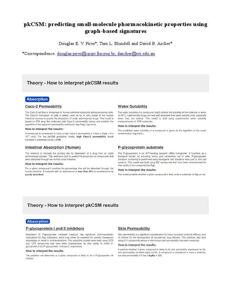 PKCSM: Predicting Small-Molecule Pharmacokinetic Properties Using Graph ...