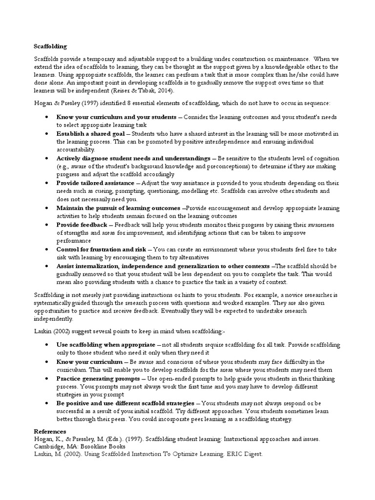 Scaffolding: Larkin, M. (2002) - Using Scaffolded Instruction To ...