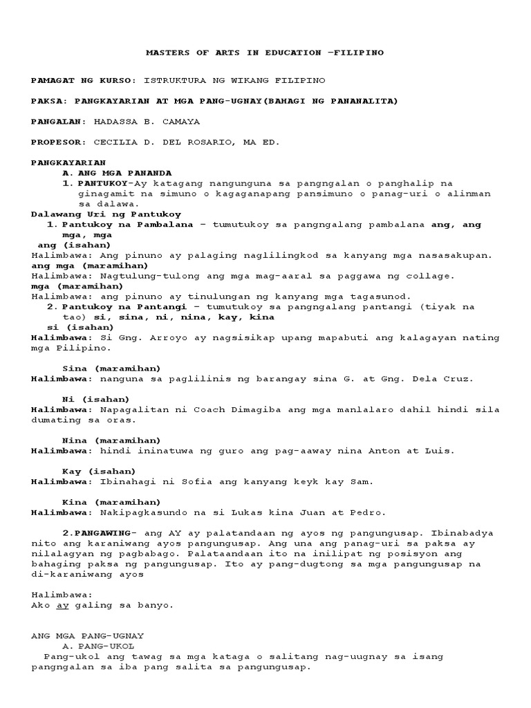 Pangkayarian at Mga Pang-Ugnay (Bahagi NG Pananalita) | PDF