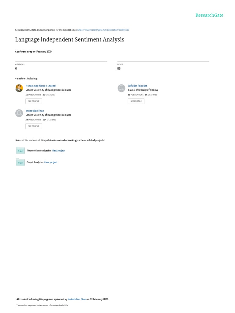 Language Independent Sentiment Analysis | PDF | Deep Learning | Computational Neuroscience