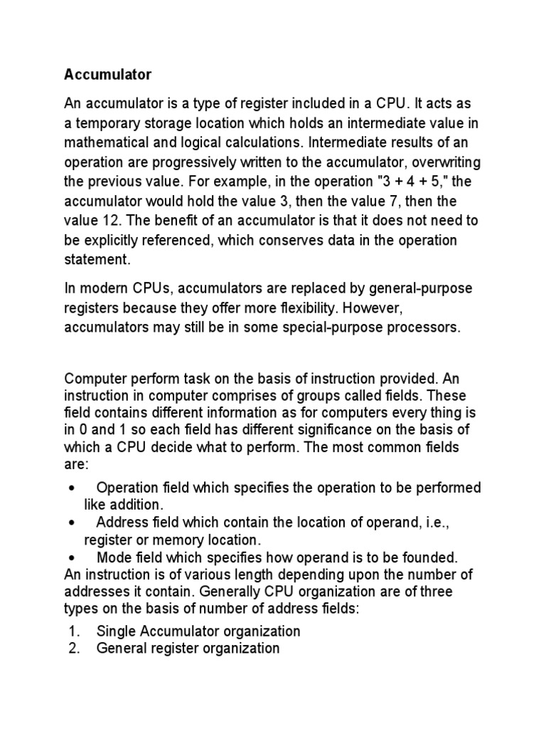 An Overview of CPU Registers, Instruction Fields, and Instruction Cycle Operations in Early ...