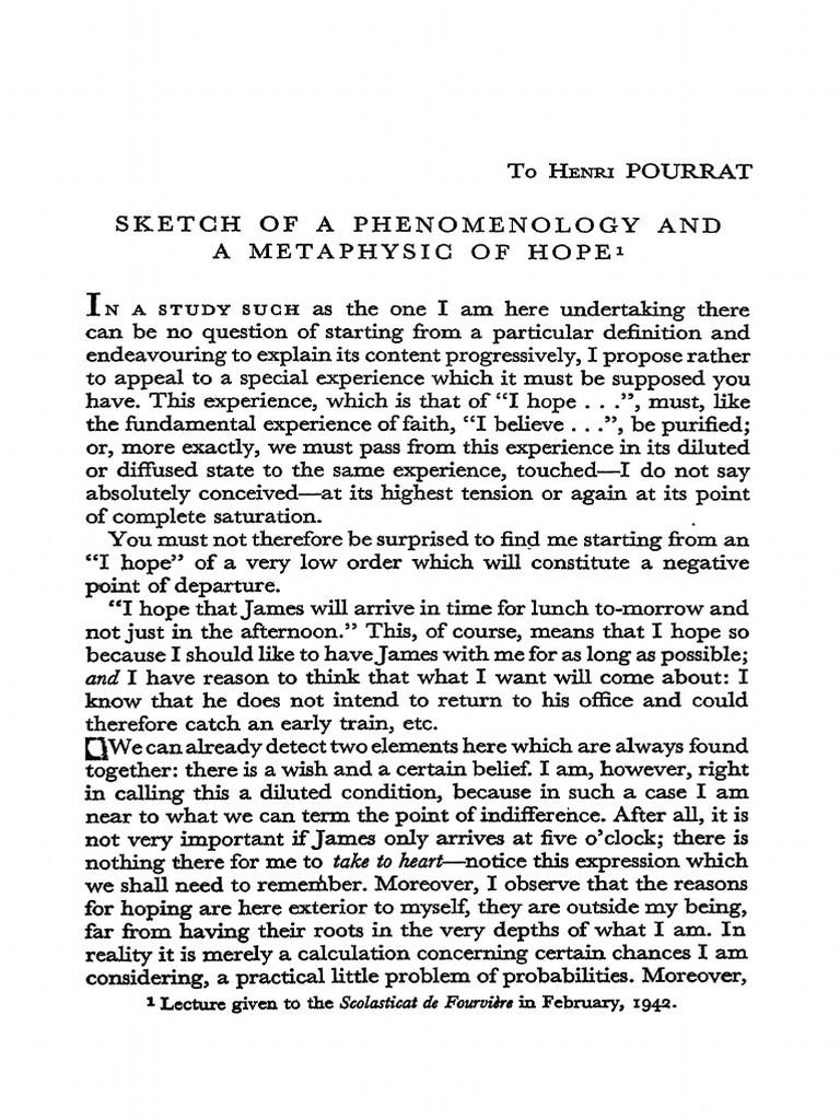 Marcel, Gabriel - Sketch of A Phenomenology and A Metaphysic of Hope ...