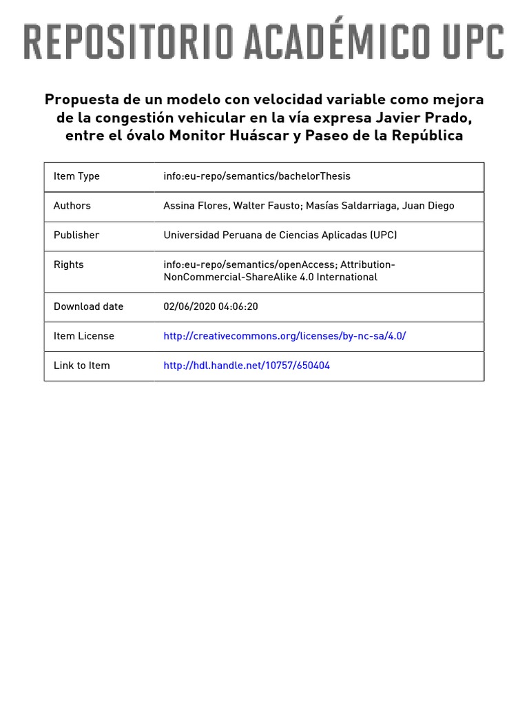 Mejora de La Congestion Vehicular en La Via Expresa Javier Prado PDF ...