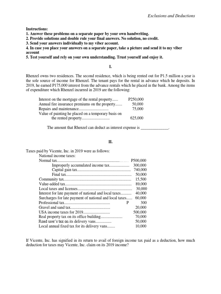 Exclusions and Deductions | PDF | Expense | Tax Deduction