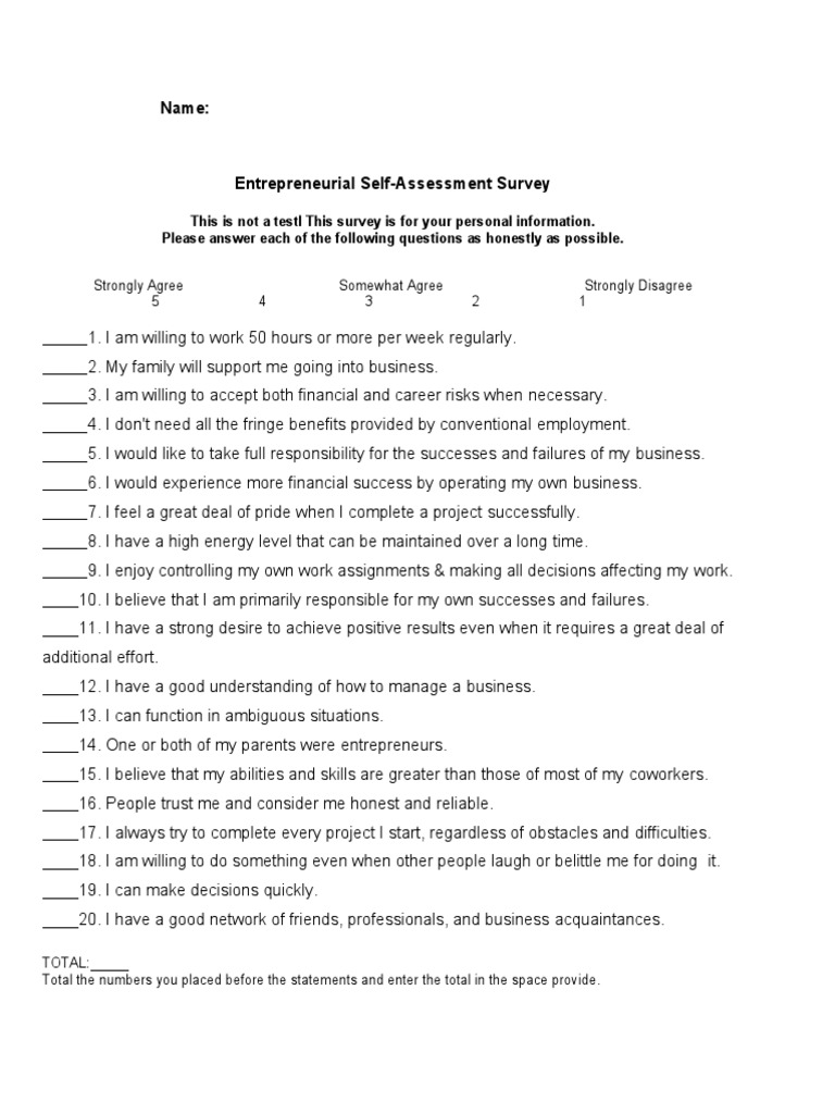 Entrepreneur-Self-Assessment-Survey | PDF | Self-Improvement