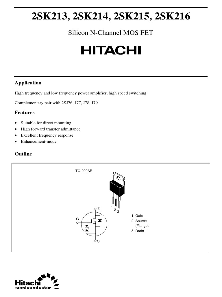 2SK213, 2SK214, 2SK215, 2SK216: Silicon N-Channel MOS FET | PDF | Field ...
