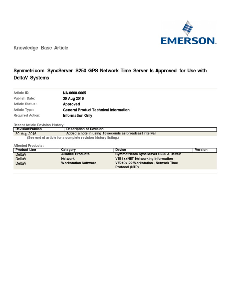 KBA Symmetricom SyncServer S250 GPS Network Time Server Is Approved For ...