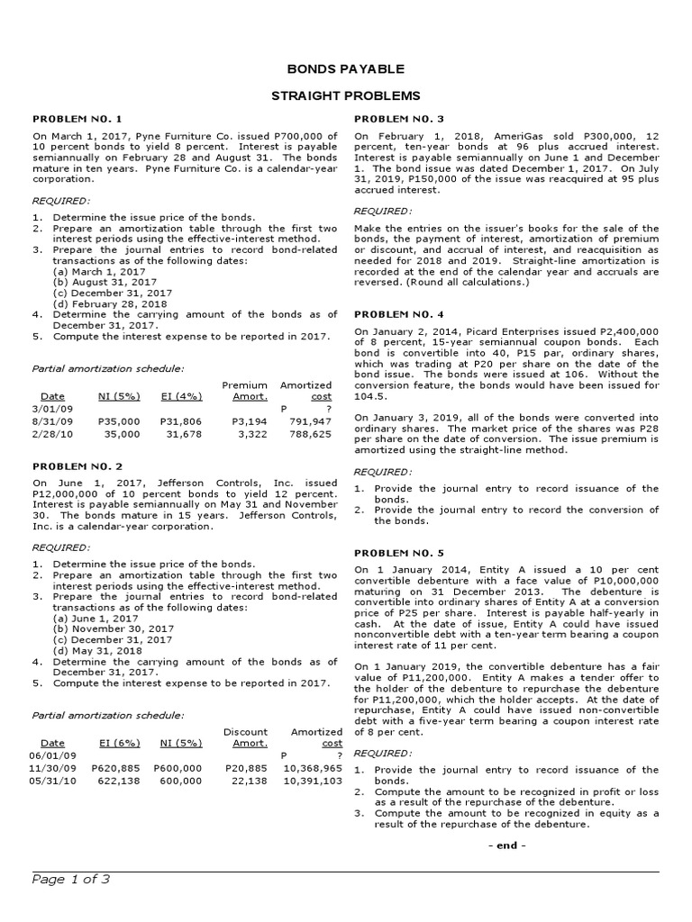Bonds Payable Straight Problems: Problem No. 1 Problem No. 3 | PDF ...