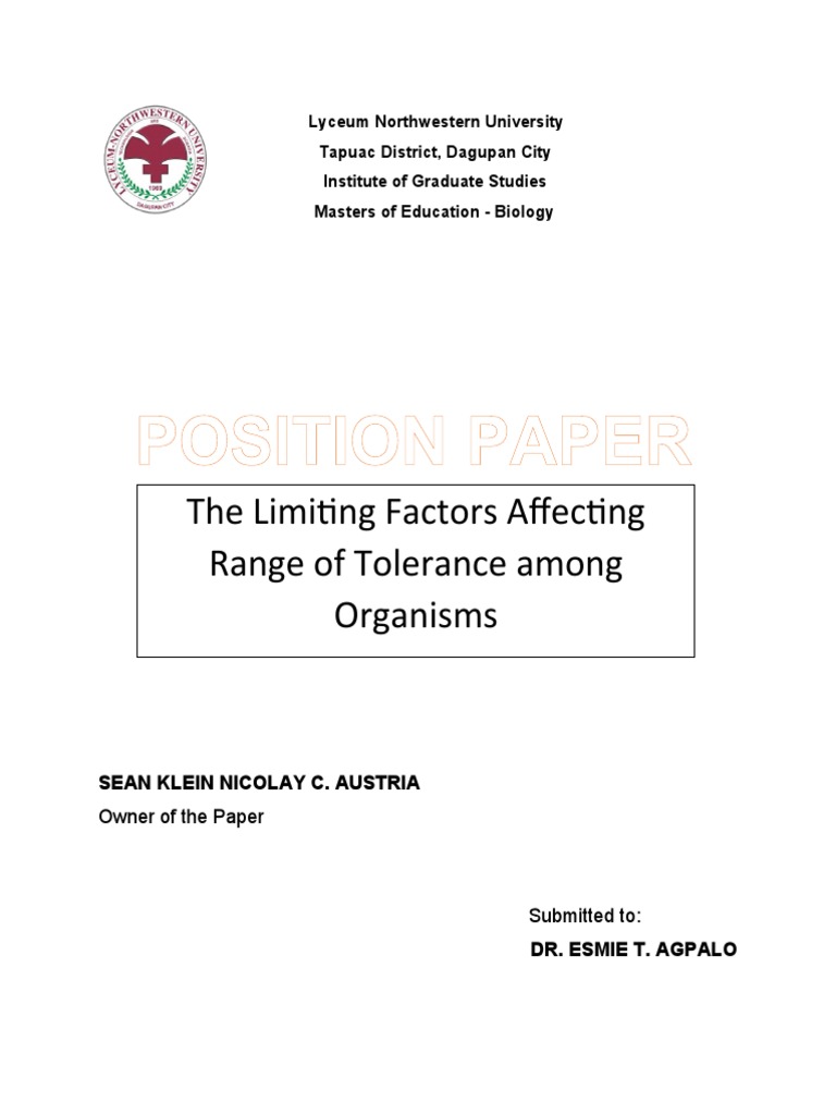 Position Paper Limiting Factors | PDF | Thermoregulation | Biology