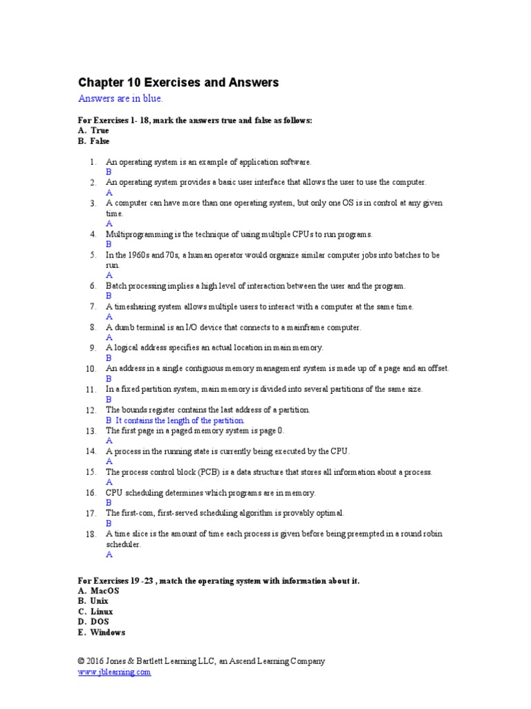 Chapter 10 Exercises and Answers: Answers Are in Blue | PDF