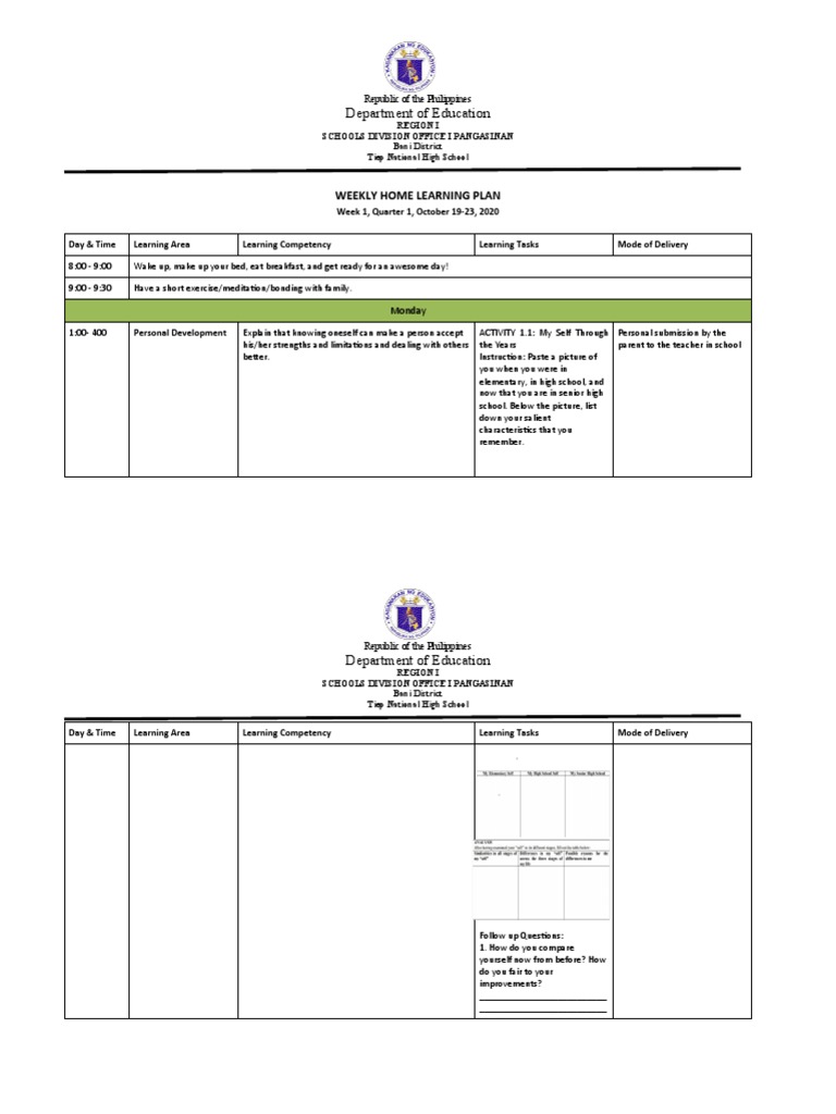 Weekly-Home-Learning-Plan Week 1 | PDF | Learning | Behavior Modification