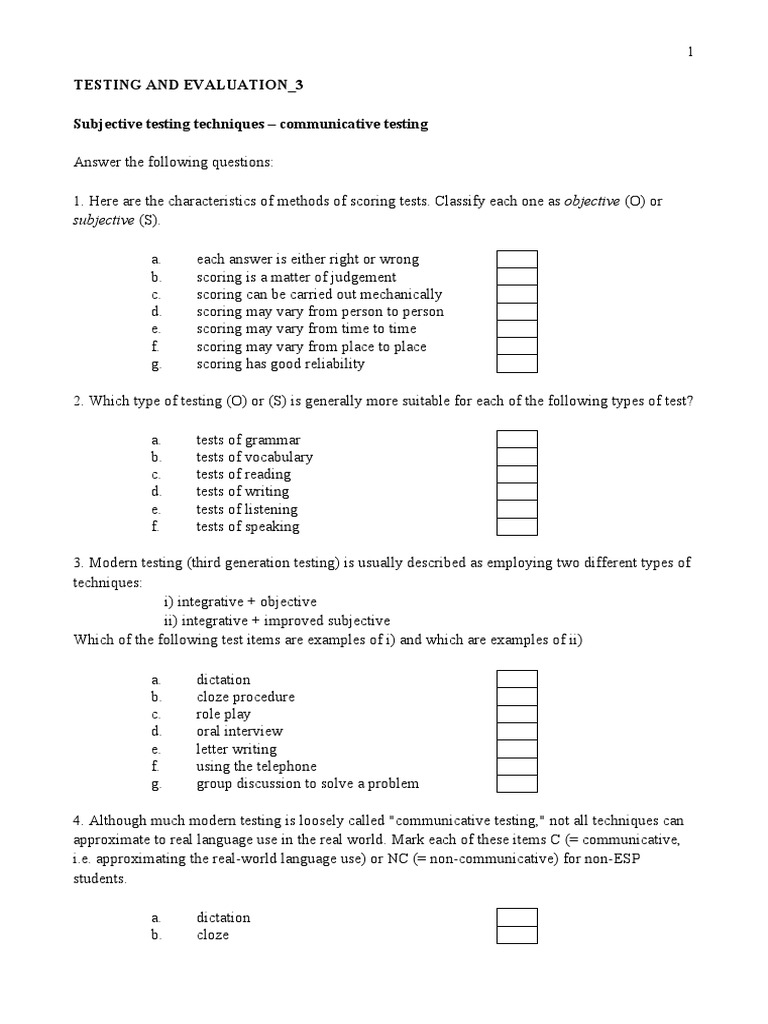 Subjective Testing Techniques | PDF | Learning | Word