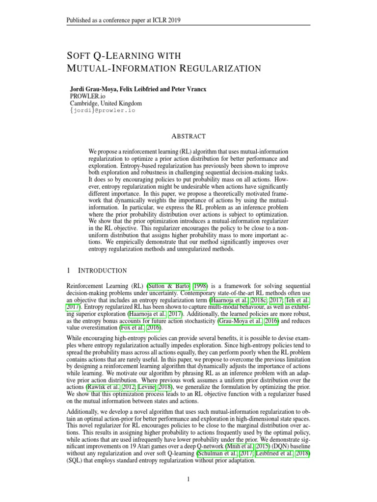 Soft Q-Learning with Mutual-Information | PDF | Markov Chain ...