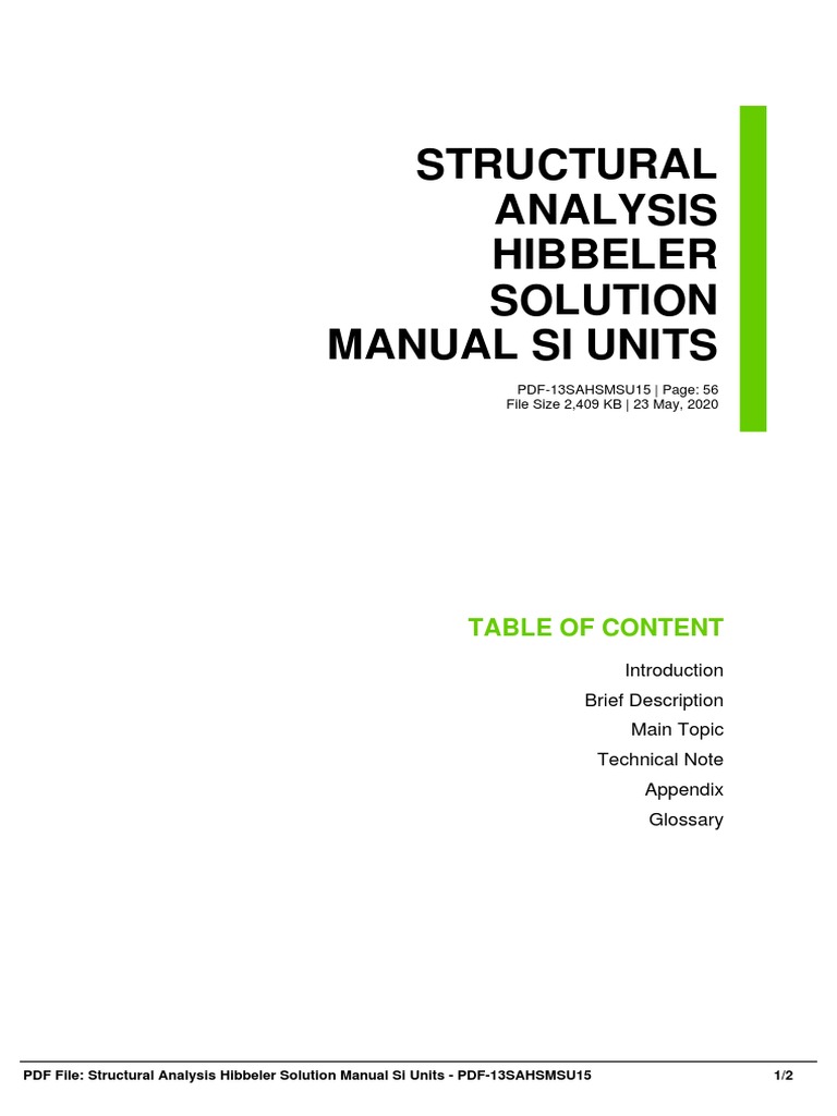 Structural Analysis Hibbeler Solution Manual Si Units: Table of Content ...