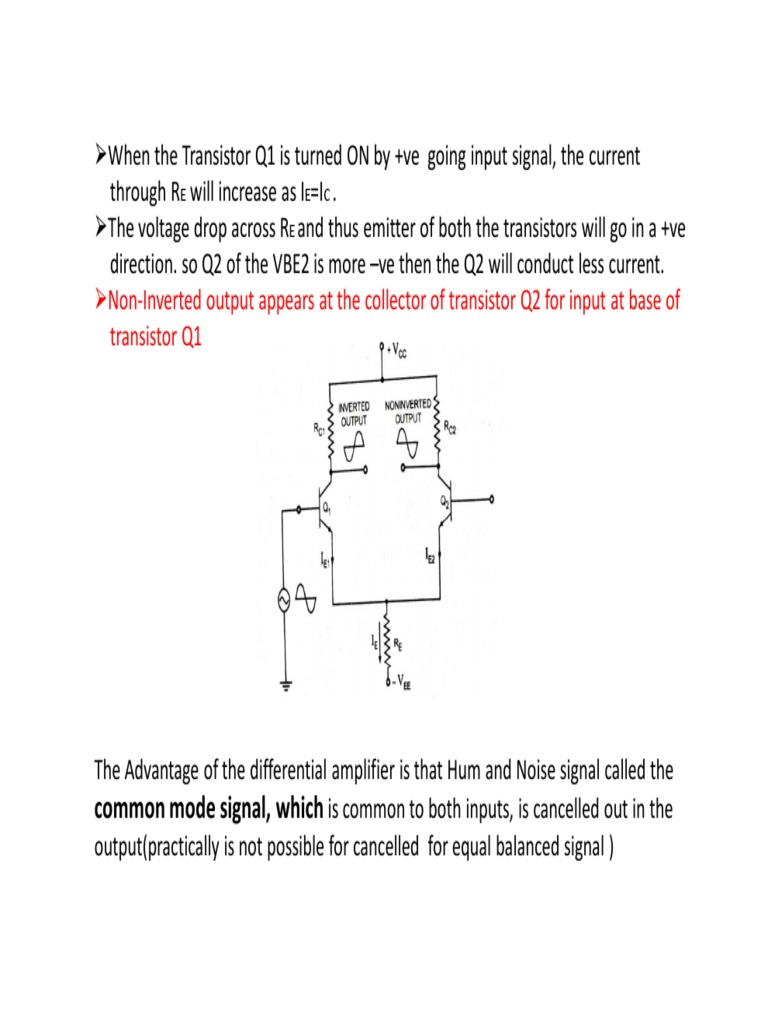 Non-Inverted Output Appears at The Collector of Transistor Q2 For Input ...