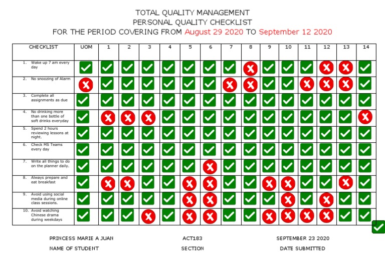 Personal Quality Checklist Template | PDF