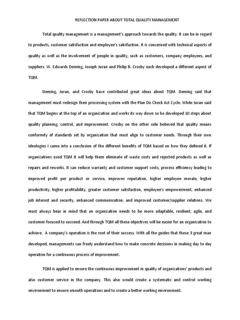 Reflection on Total Quality Management | PDF | Career & Growth | Business