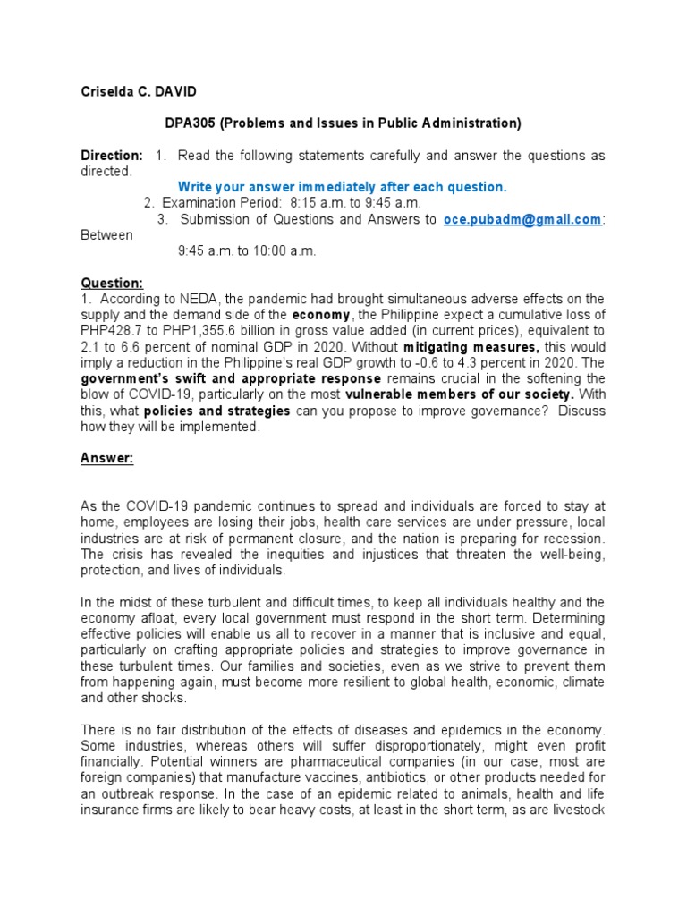 David Exam For DPA 305 | PDF | Transparency (Behavior) | Governance