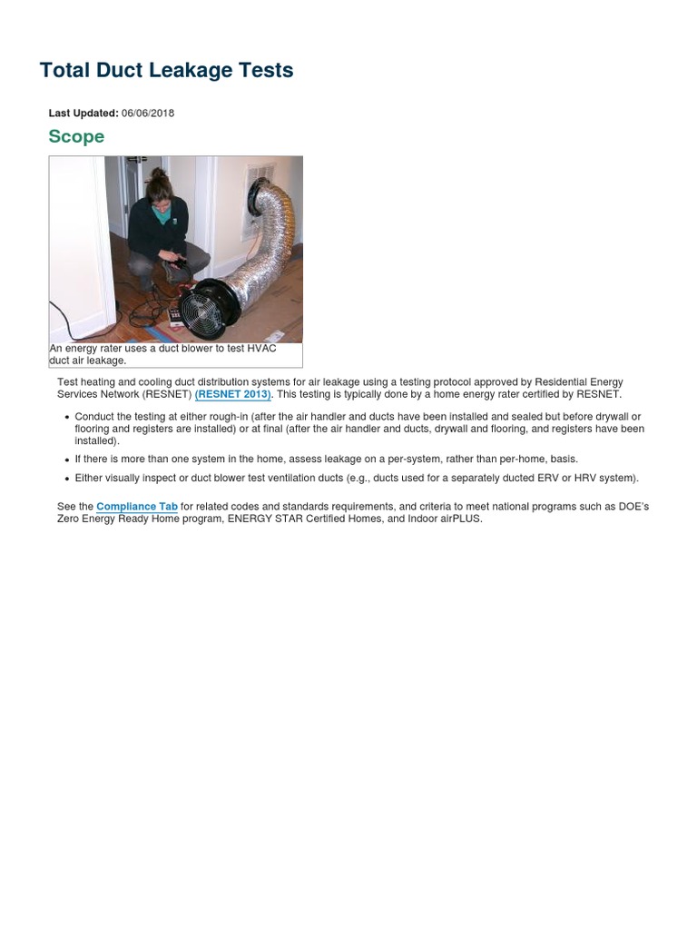 Total Duct Leakage Tests | PDF | Duct (Flow) | Automation