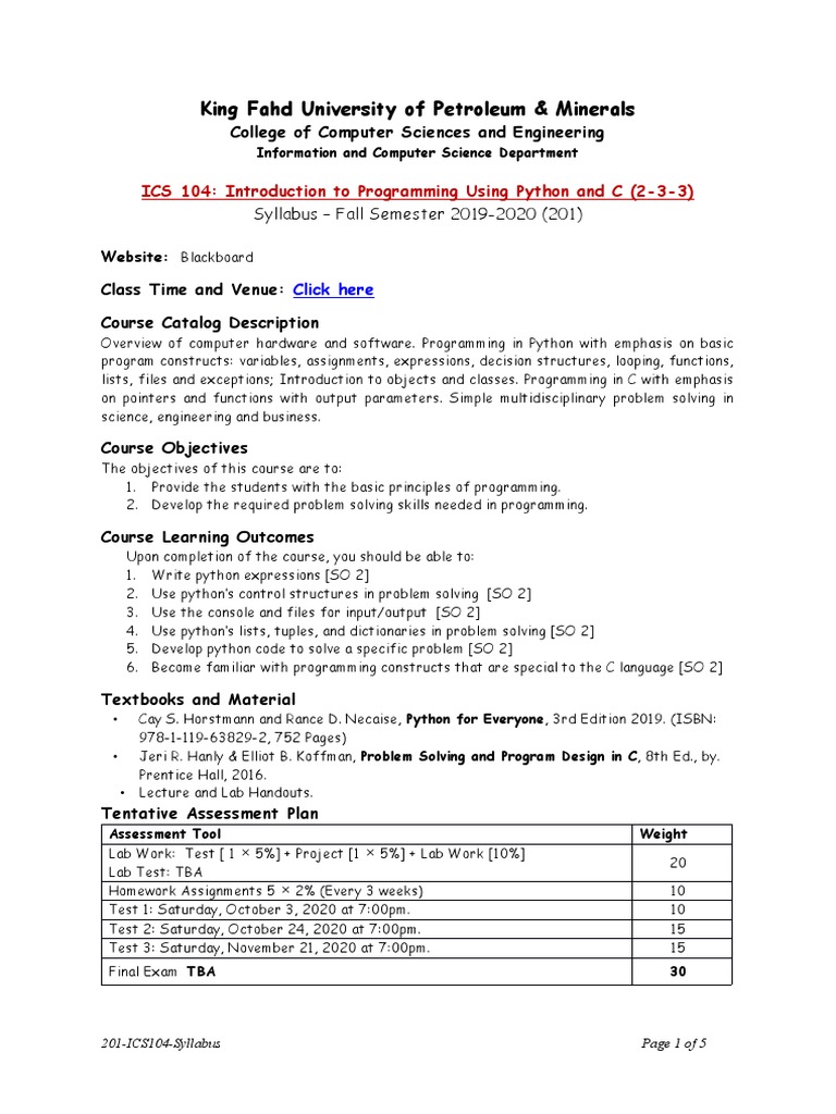 King Fahd University of Petroleum & Minerals: ICS 104: Introduction To Programming Using Python ...