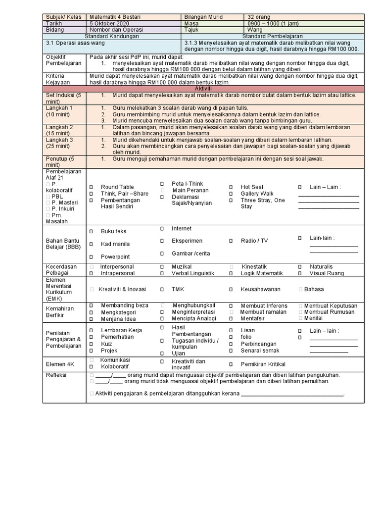 RPH MT Tahun 4 | PDF