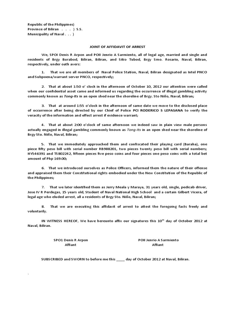 Joint of Affidavit of Arrest | PDF | Affidavit | Legal Procedure