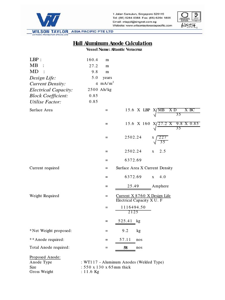 Hull Anode Calculation - 5 Years Design | PDF